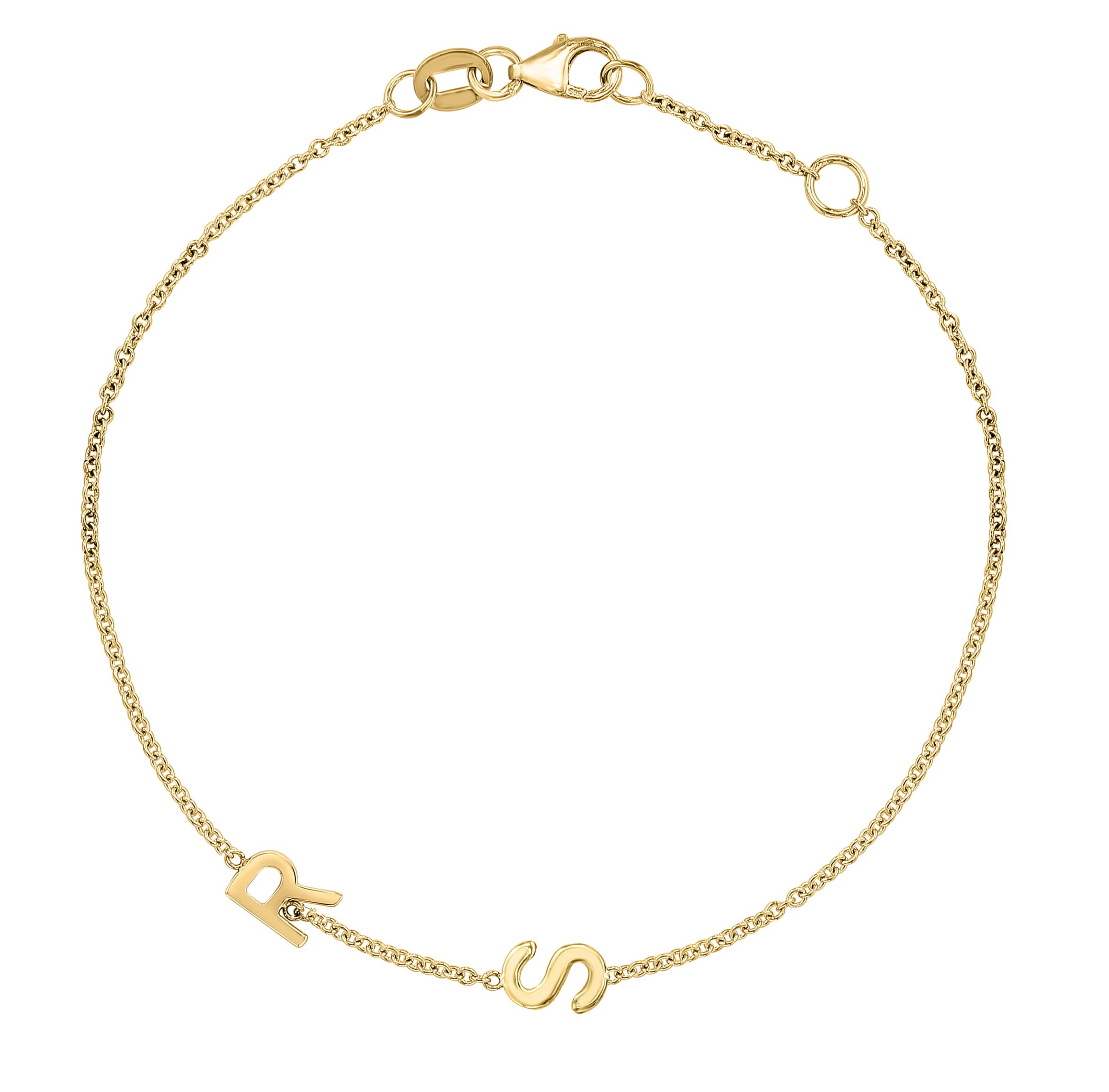Sideways Double Initial Bracelet in 14k Solid Gold | Initial Jewelry ...