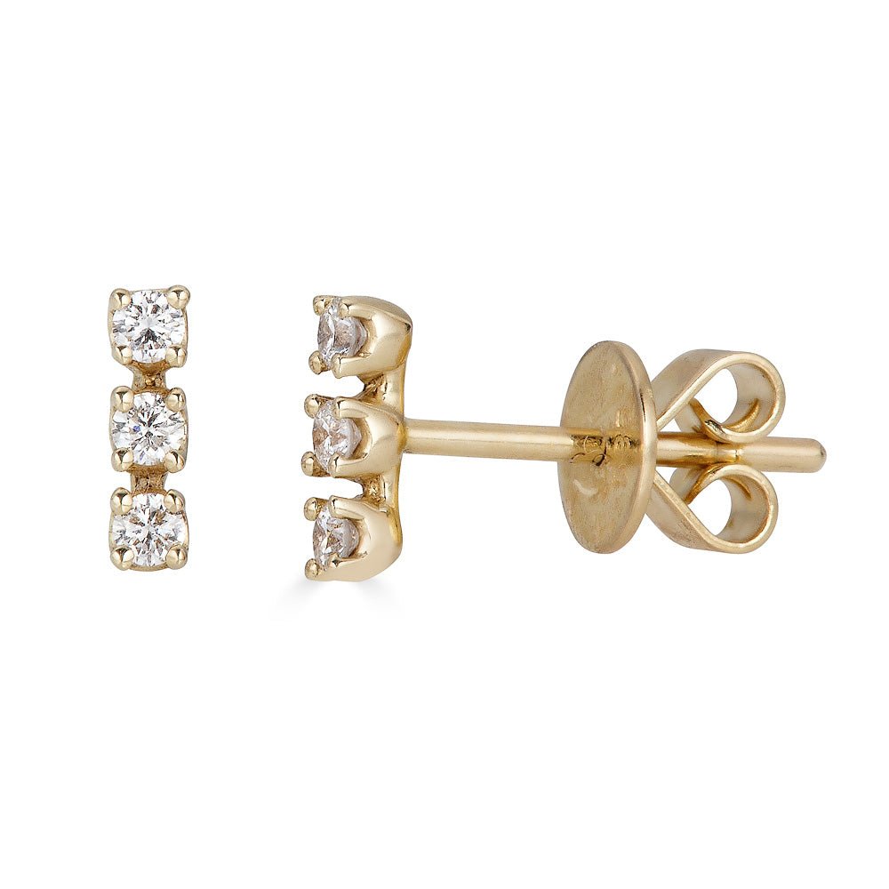 Three Diamond Line Stud Set - 14k Yellow Gold – r.chiara